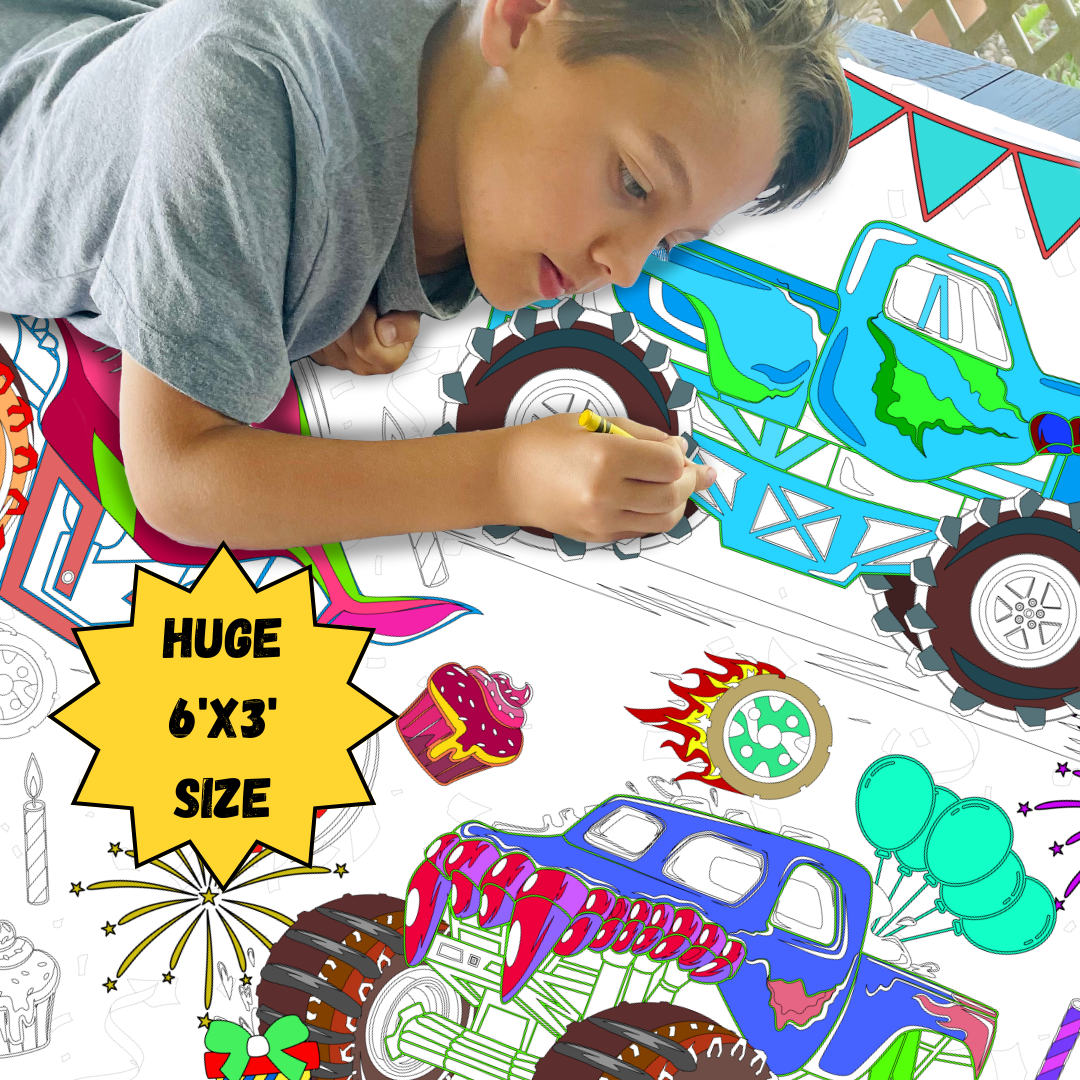 Monster Truck Coloring Tablecloth – Creative Crayons Workshop